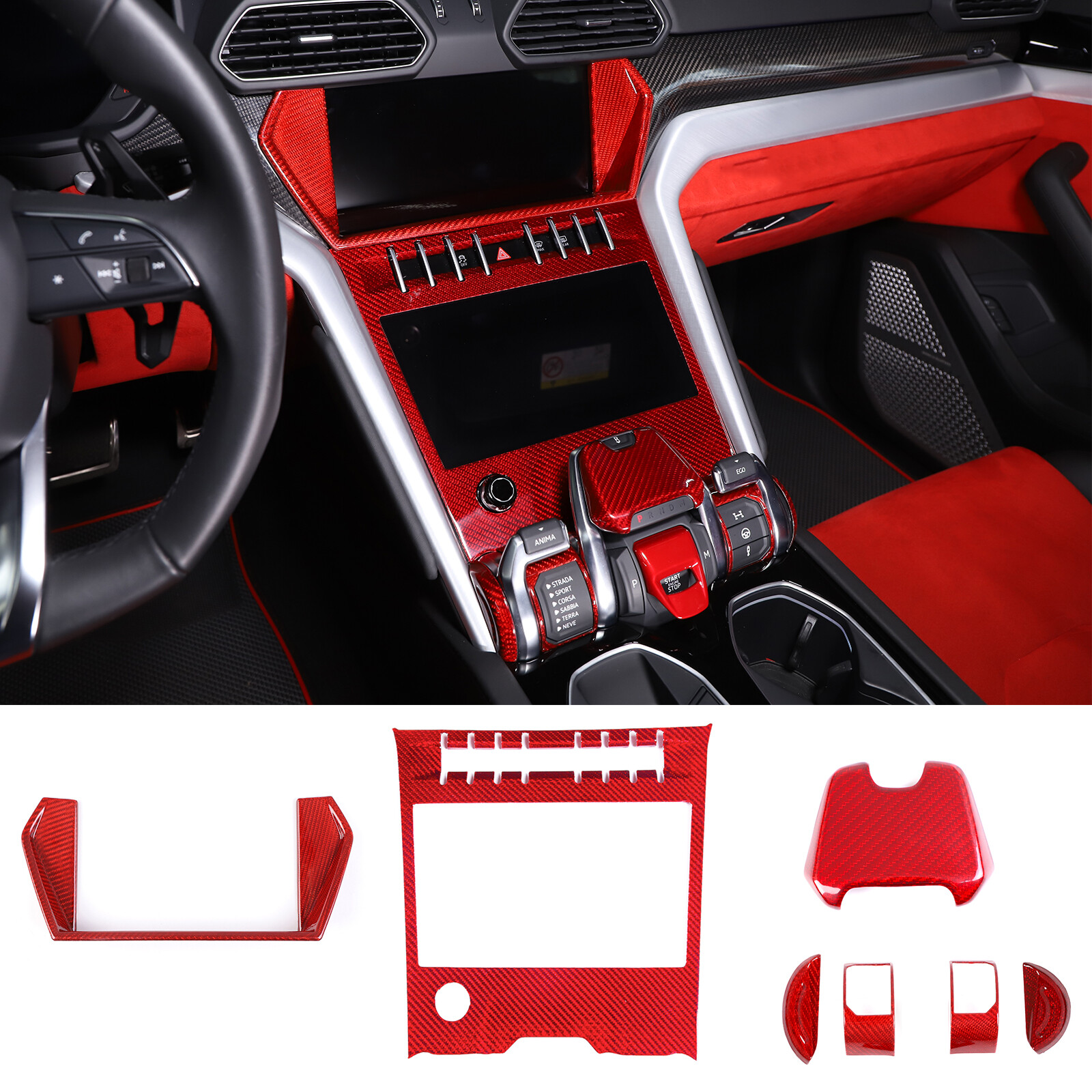 Red Carbon Fiber Center Console Interior trim set Fits L-amborghini URUS 2018-21 | eBay