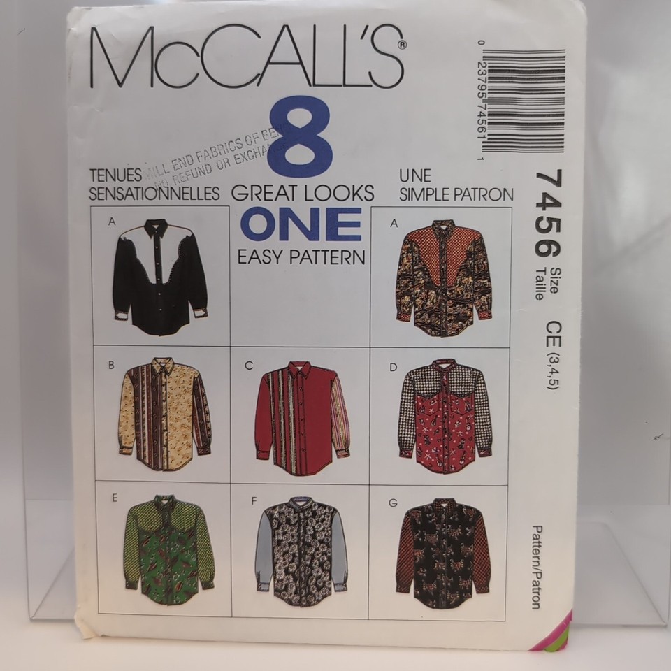 UNCUT McCall's Pattern 7456 Boys Shirt 8 Great Looks Sizes 3 Through 5 ...
