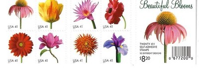 US SCOTT 4176 - 4185a PANE OF 20 BEAUTIFUL BLOOMS STAMPS 41 CENT FACE ...