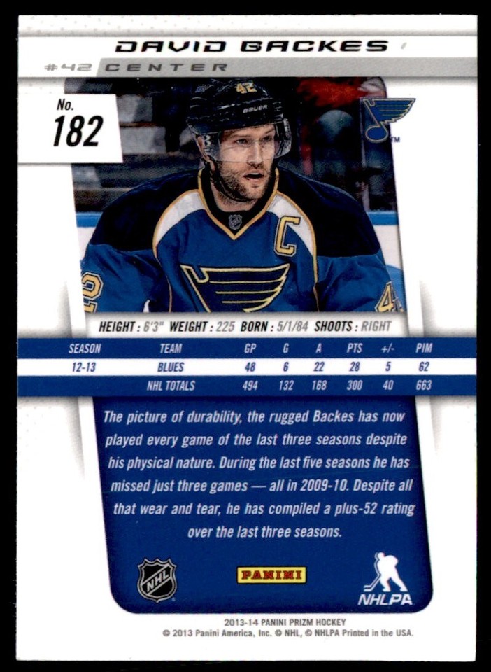 2013-14 Panini Prizm David Backes St. Louis Blues #182 | eBay