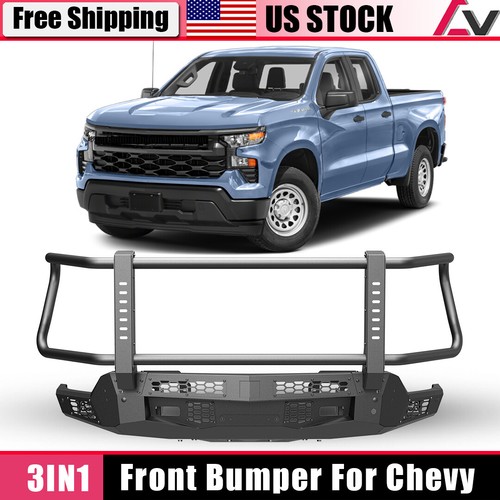 Front Bumper &Bull Bar For 2022-2025 Chevrolet Silverado 1500 LT/RST/WT ...