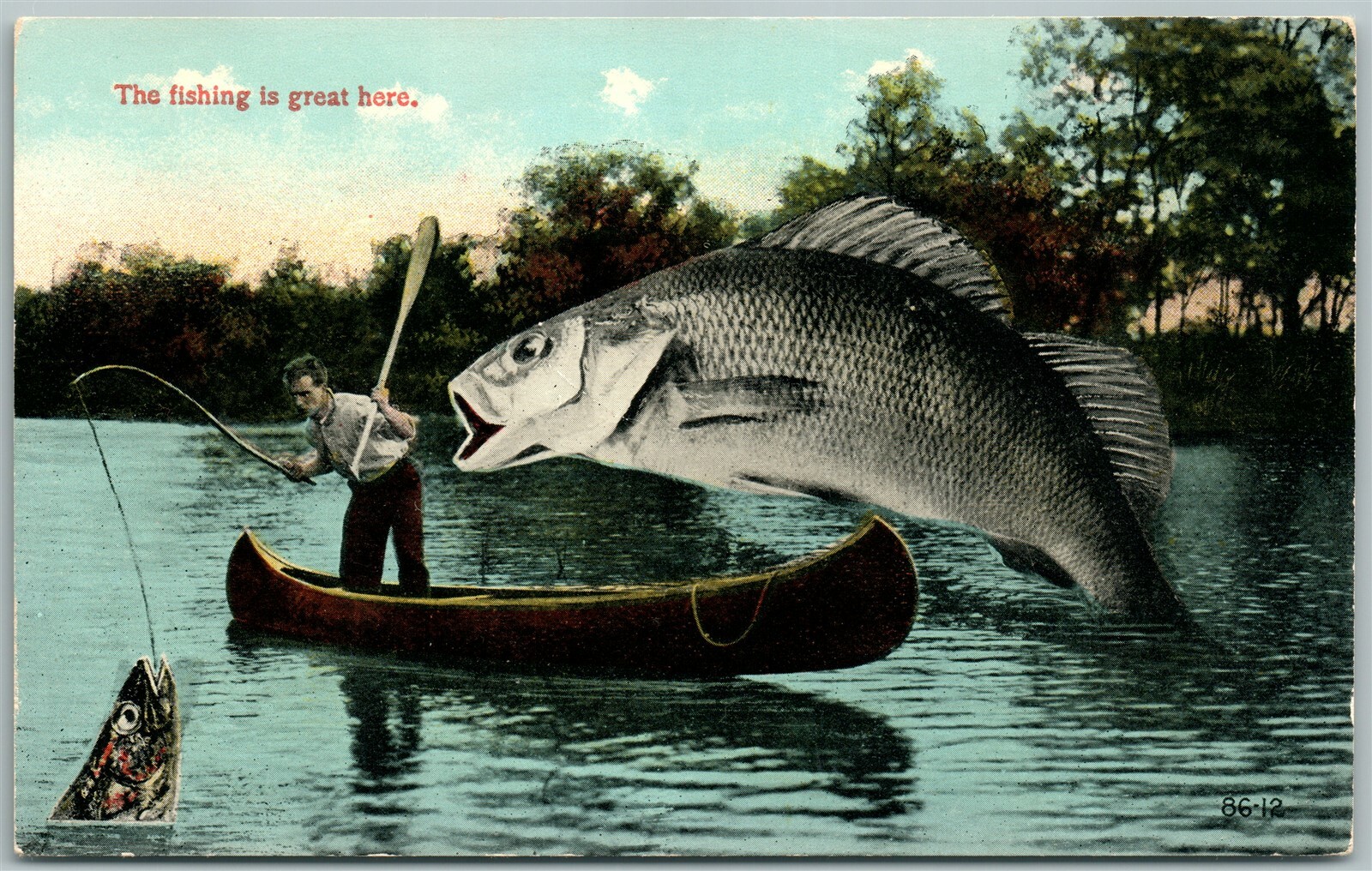 FISHING EXAGGERATED ANTIQUE POSTCARD FISH IS GREAT HERE | eBay