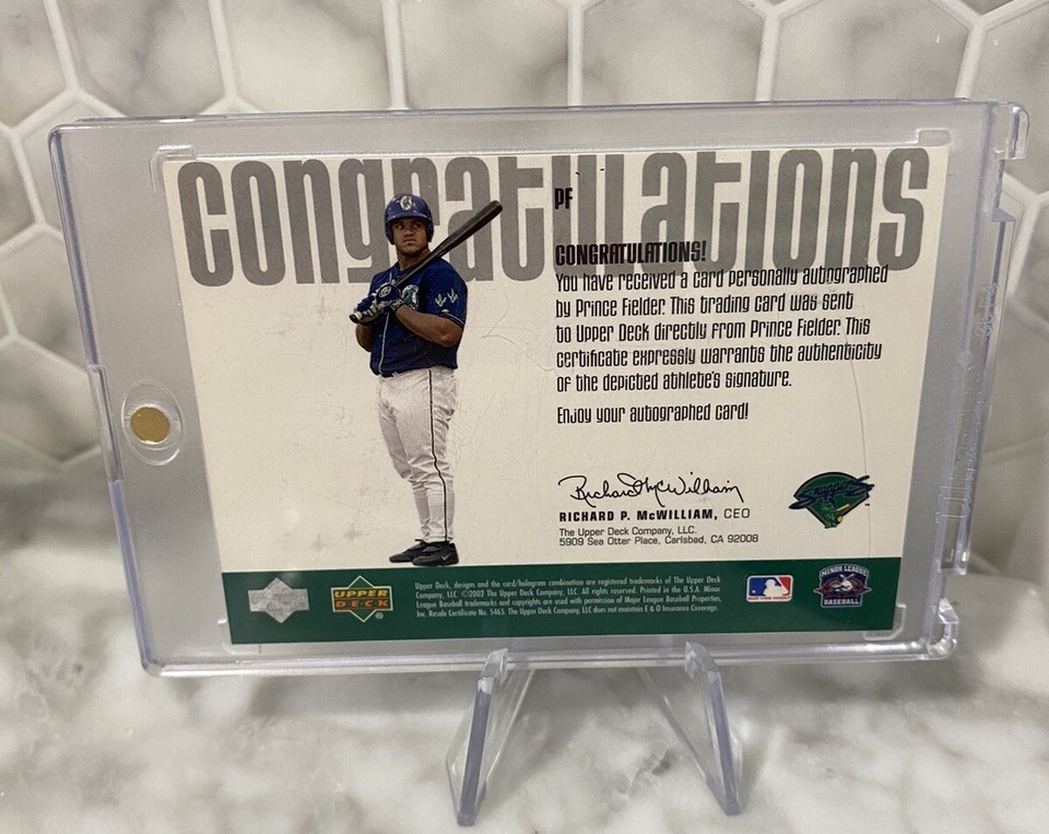 2002 UD Minor League Signature Collection Prince Fielder #PF Auto RC ...