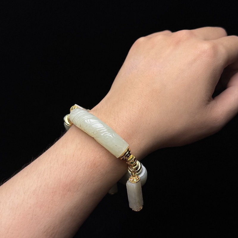 Chinese Han Dynasty Hetian Ancient Jade Cloud Pattern Tubes Beaded ...
