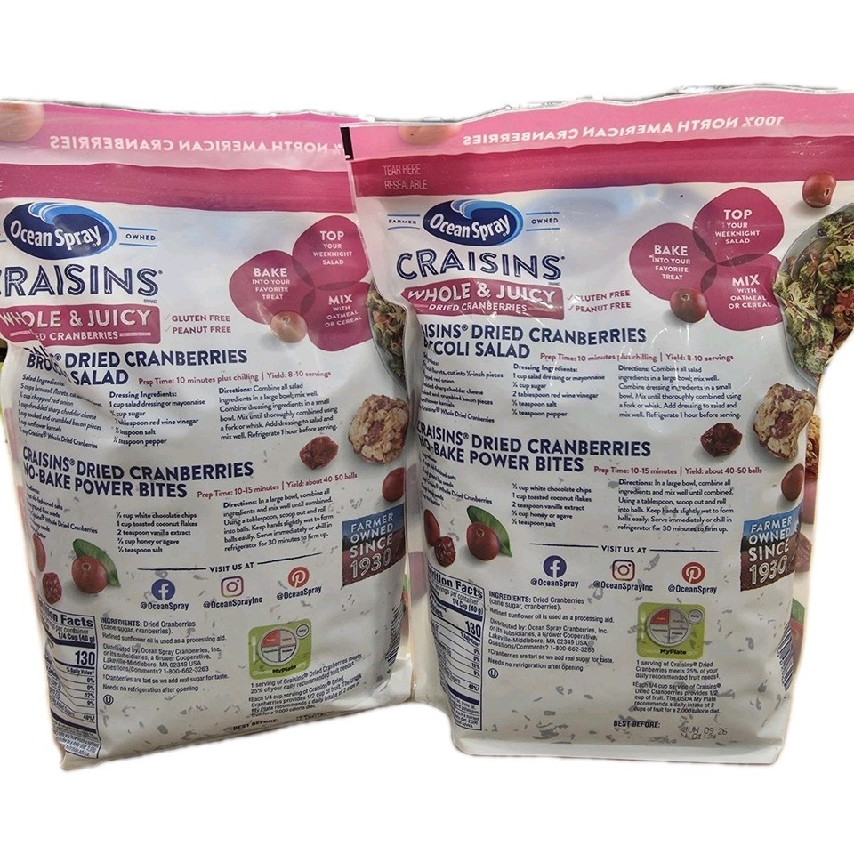 Ocean Spray Craisins Whole Juicy Dried Cranberries 2 Pack 8 Pounds ...