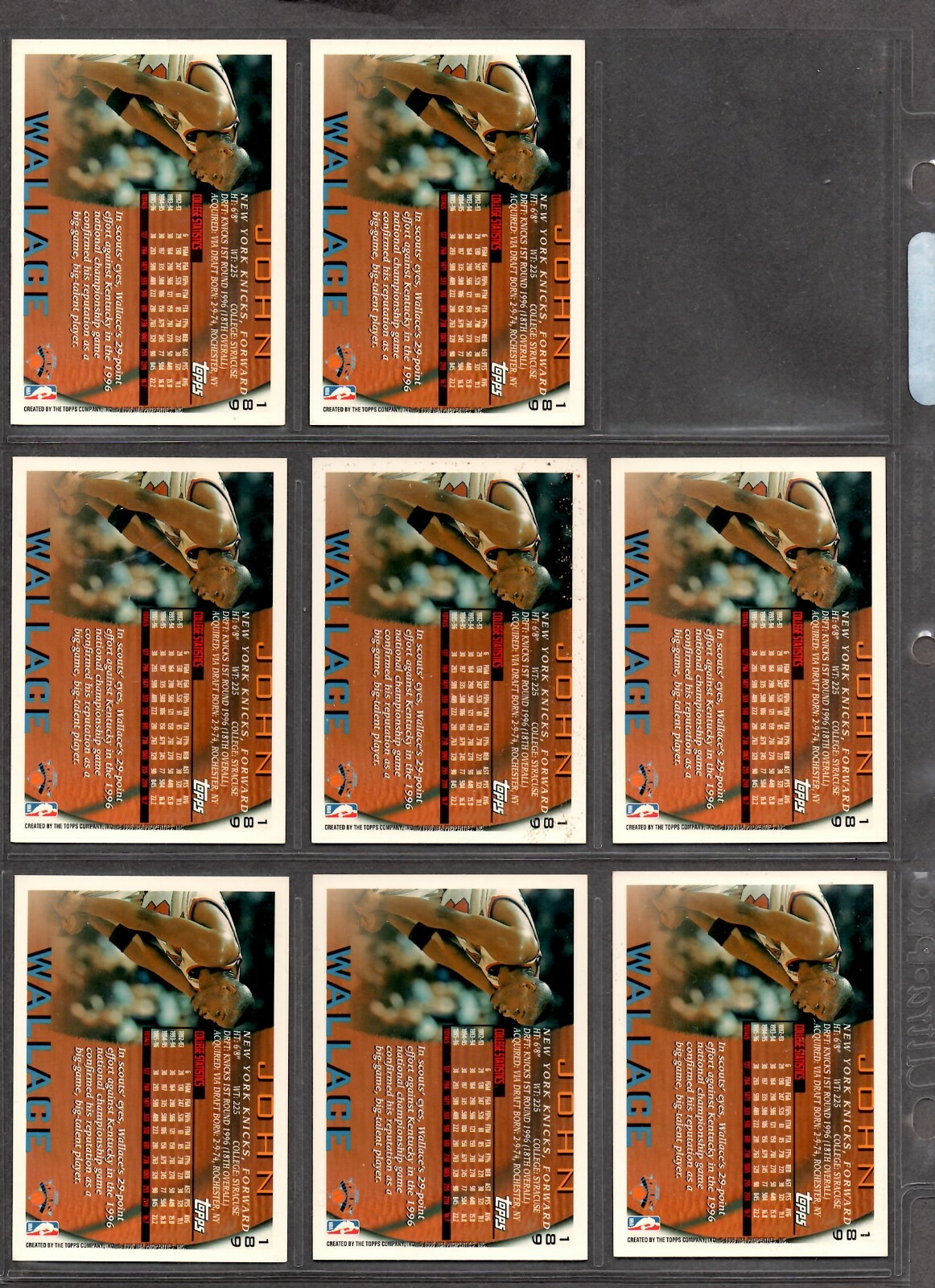Lot (8) 1996-97 Topps #189 John Wallace New York Knicks Rookie (Y64 ...