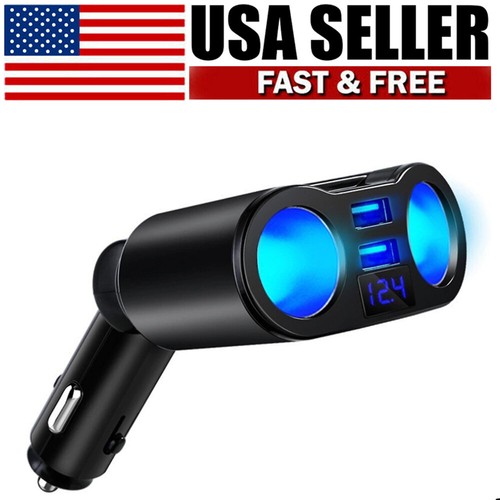 Car Dual USB Cigarette Lighter Socket Splitter LCD DC 12V Charger Power ...