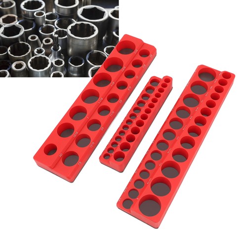 SAE 3PCS Magnetic Socket Organizer Set 1/4in 3/8in 1/2in Drive Sockets ...