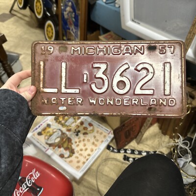 1957 Michigan License Plate LL-3621 Water Wonderland | eBay