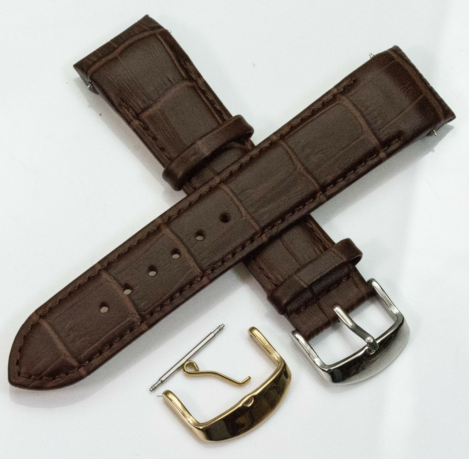 Curved Leather Watch Strap Crocodile Black Brown Grain Curve End 18mm ...