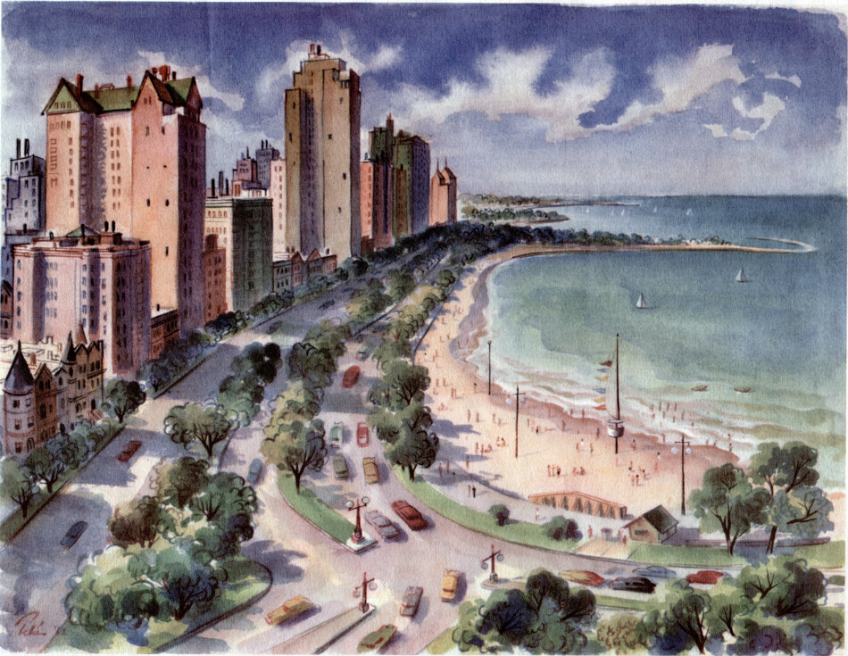 LARGE Joe Feher - Lake Shore Drive Chicago - Print 24" x 30" | eBay