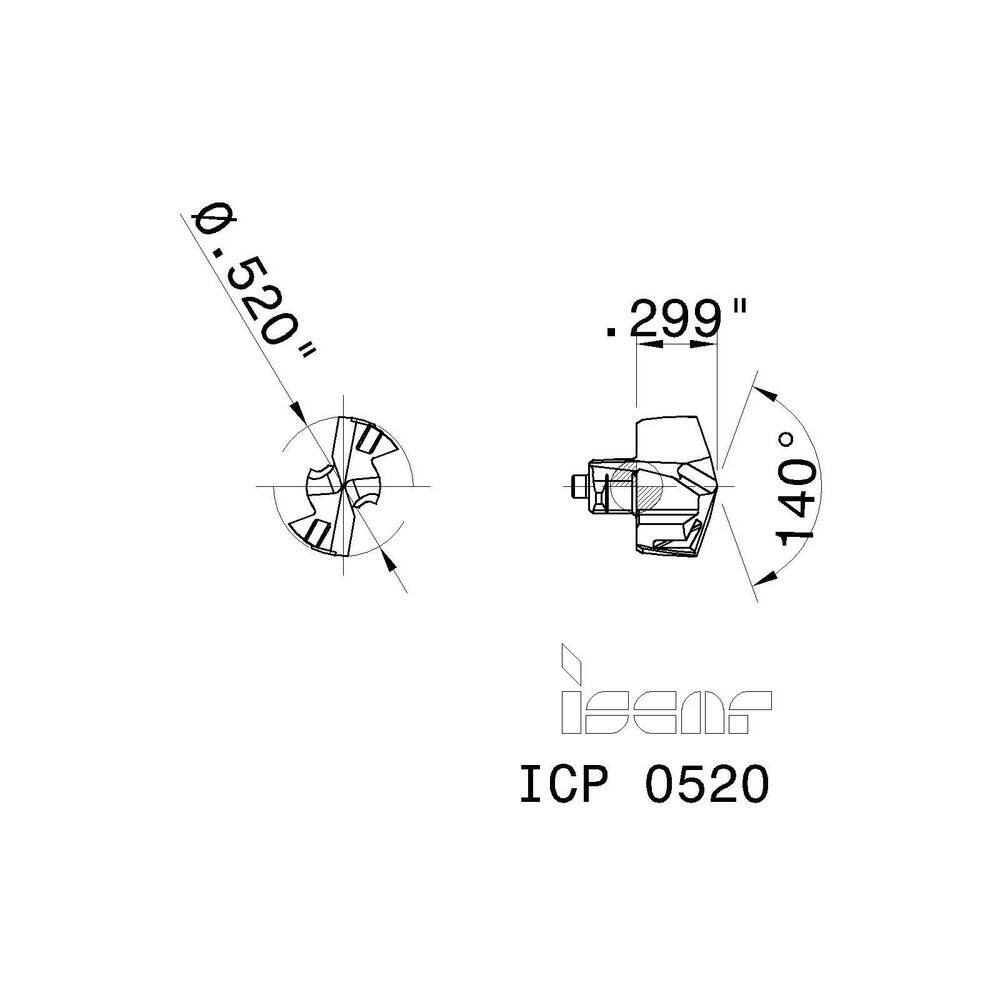 Iscar Series ICP, 13.21mm Diam Grade IC908 140° Replaceable Drill Tip ...