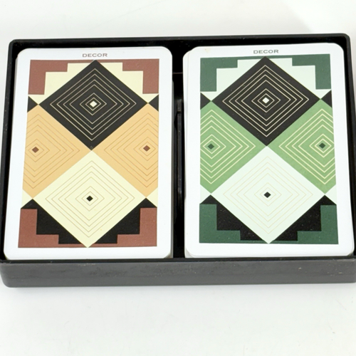 Vtg KEM Plastic Playing Cards Decor Geometric Design 2 Decks w/ Case ...