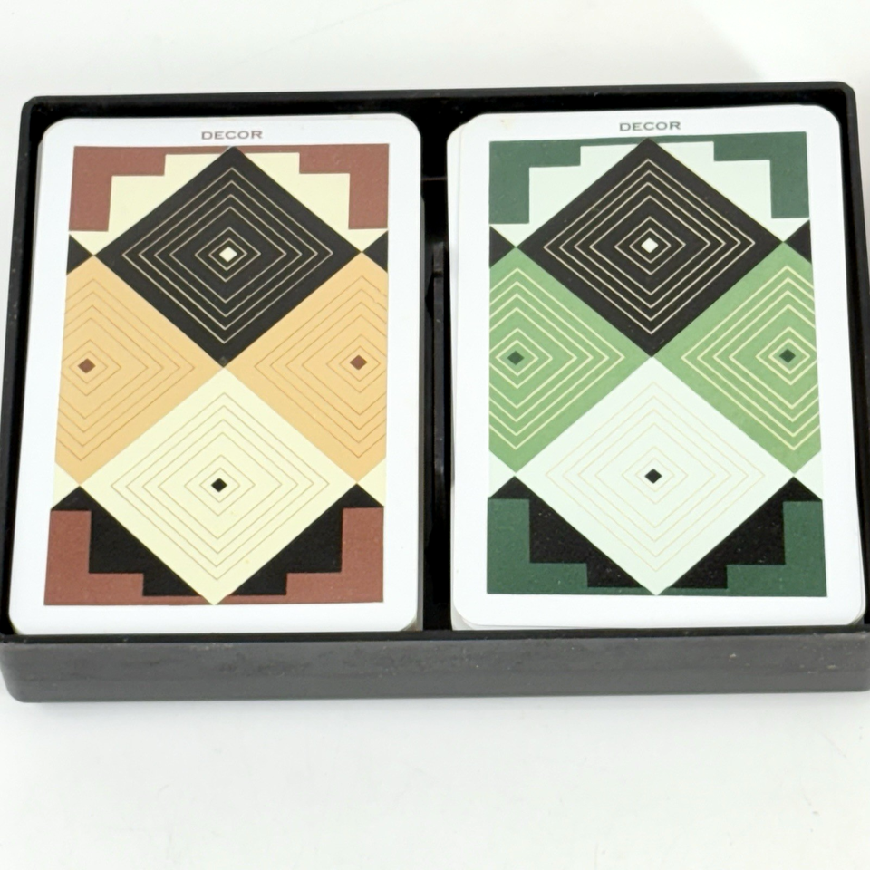 Vtg KEM Plastic Playing Cards Decor Geometric Design 2 Decks w/ Case ...