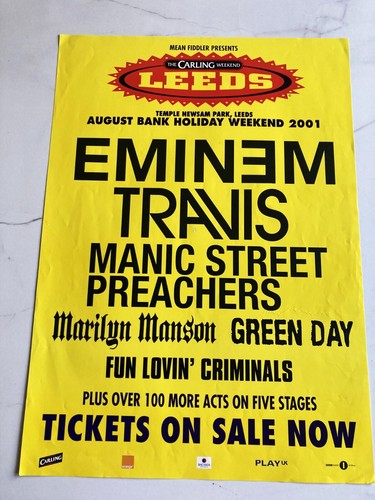 LEEDS FESTIVAL 2001 EMINEM TRAVIS MANICS GREEN DAY ORIGINAL POSTER 16 ...