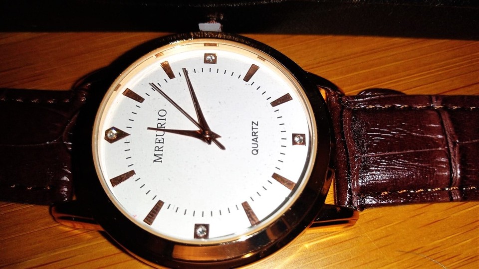 Mreurio Quartz Wristwatch Genuine Leather Rose Gold Diamonds Brown ...