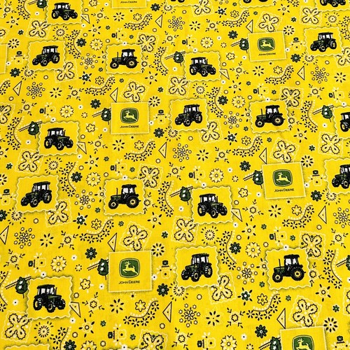 JOHN DEERE FABRIC ON YELLOW PAISLEY BANDANA TRACTOR PATCH - 1.5 YARDS ...