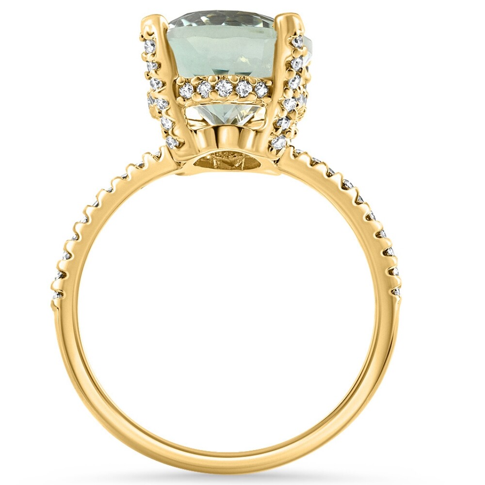 5 3/4Ct Oval Green Amethyst Diamond Side Halo Ring 14k Yellow Gold Lab ...