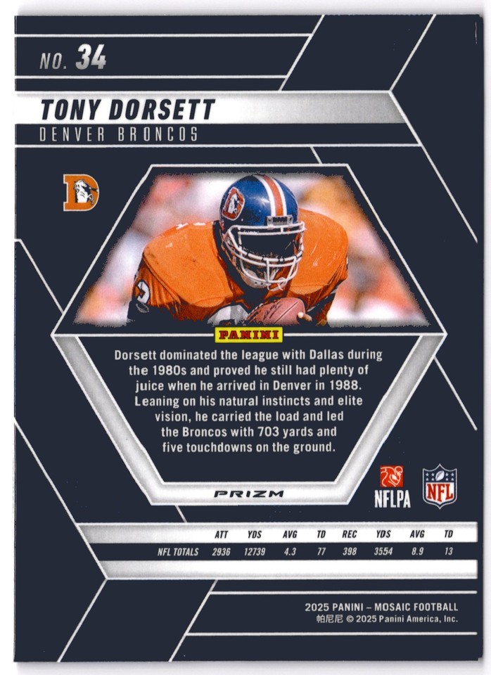 2025 Panini Mosaic Tony Dorsett #34 Mosaic Genesis Denver Broncos | eBay UK