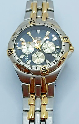 Relic by Fossil Two-Tone Chronograph Watch Black Face New Cell | eBay