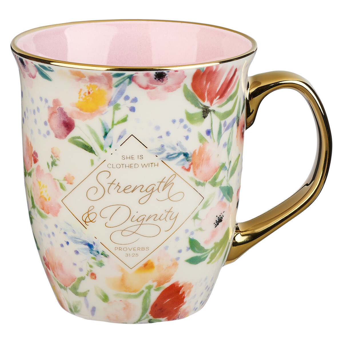 Large Ceramic Floral Scripture Coffee & Tea Mug for Women: Strength ...