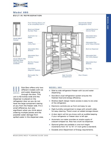 Sub Zero Refrigerator Model 680 Side by Side | eBay
