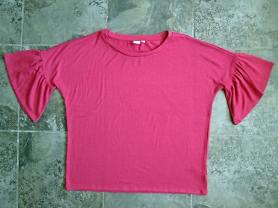 GAP Medium Sweater Shirt SL Soft Spun Ruffle Sleeve Pink Winter Berry ...