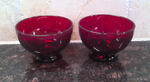 2 Anchor Hocking Baltic Royal Ruby Red Glass Footed Low Sherbet Dessert ...