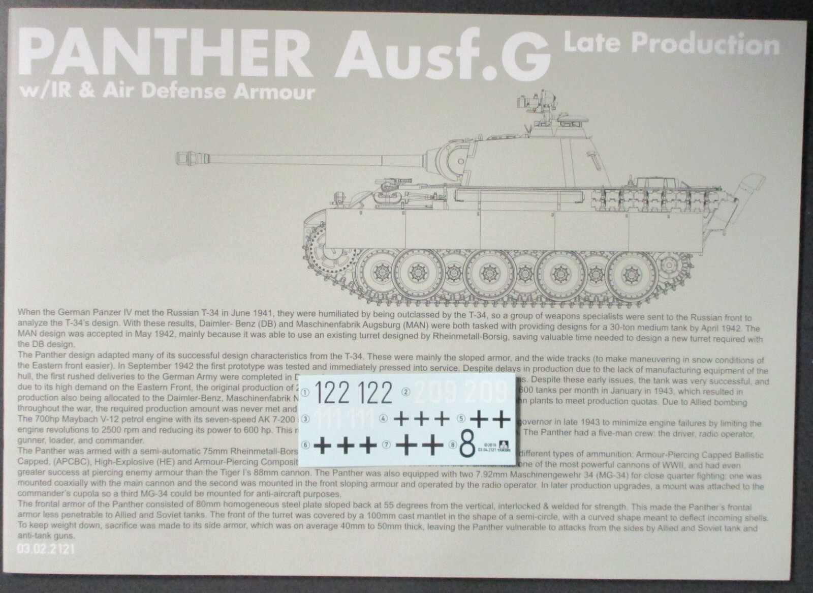 Takom 1/35th Scale Panther Ausf. G Late - Decals & Directions from Kit ...