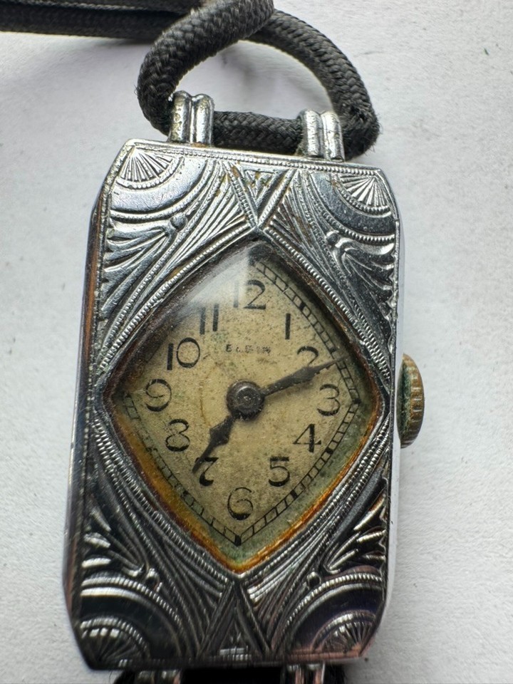 1930s Art Deco Elgin Mechanical Ladies Watch Nickel Case 12K GF Gemmex ...