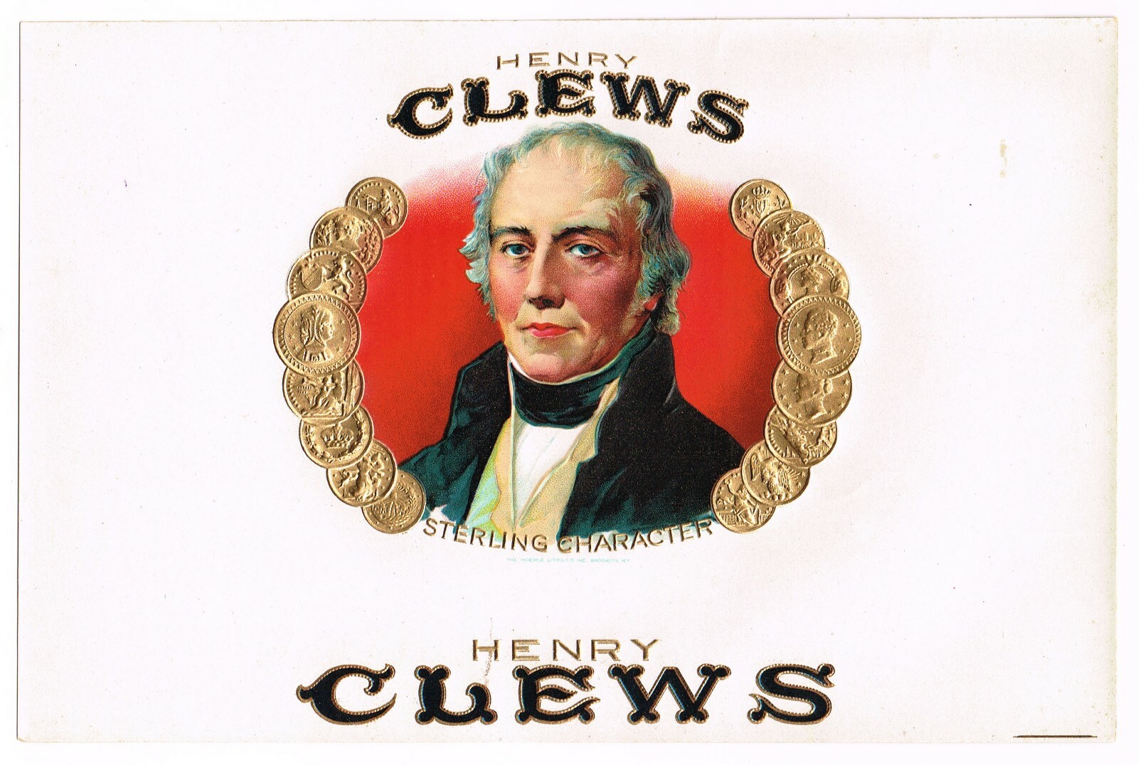 CIGAR BOX LABEL VINTAGE C1910 INNER EMBOSSED HENRY CLEWS AMERICAN ...