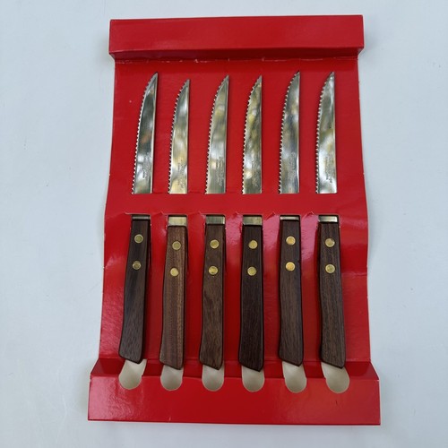 6 Frontier Forge Stainless Steak Knives Made in Japan Vintage Wooden ...