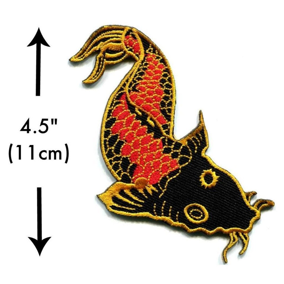 KOI FISH IRON ON PATCH 4.5" Gold Orange Black Japanese Carp Embroidered ...