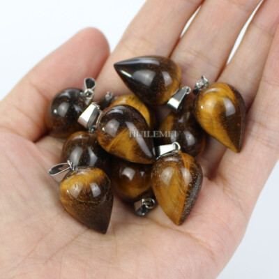 5pcs Tiger's Eye Gemstone Water Drop Circular Cone Shape Pendulum Pendant Bead | eBay