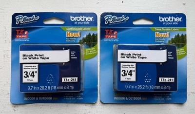 LOT 2 Brother TZe-241 Black Print on White Tape 3/4" OEM TZE241 Label ...