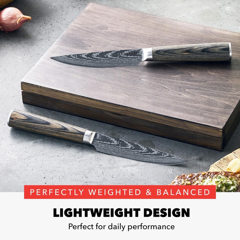 x Bobby Flay 6 Piece Steak Knife Set with Wood Storage Box, Premium ...
