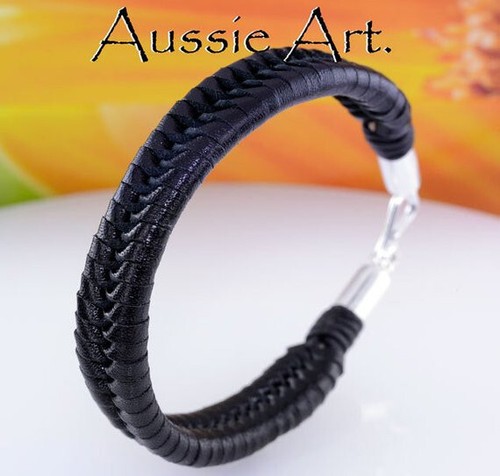 Genuine Kangaroo Leather Sterling Silver Armband Wristband Men Bracelet ...