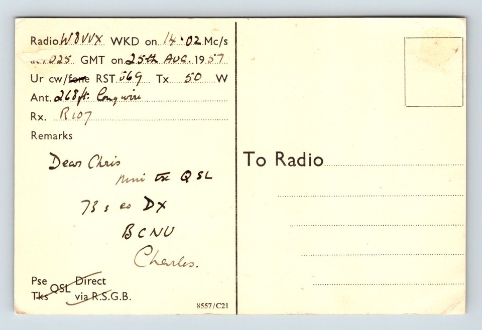 Vintage Ham Radio Amateur QSL QSO Postcard G3KDG Edgware, Middx ...