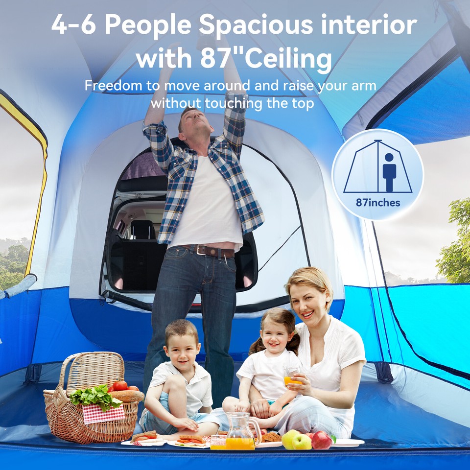 SUV Tent for Camping with Rainfly & 2 Awnings 4-6 Person Car Truck ...