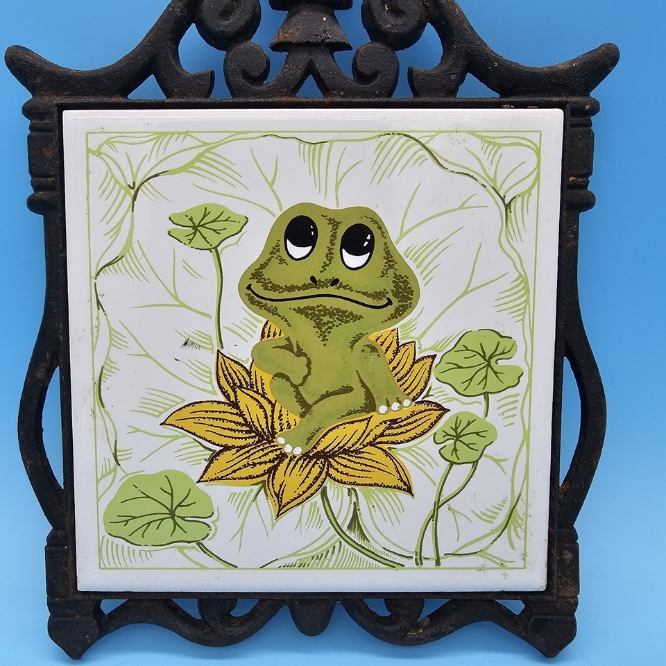 VTG Sears Roebuck Neil the Frog Cast Iron Ceramic Tile Trivet Hanger | eBay