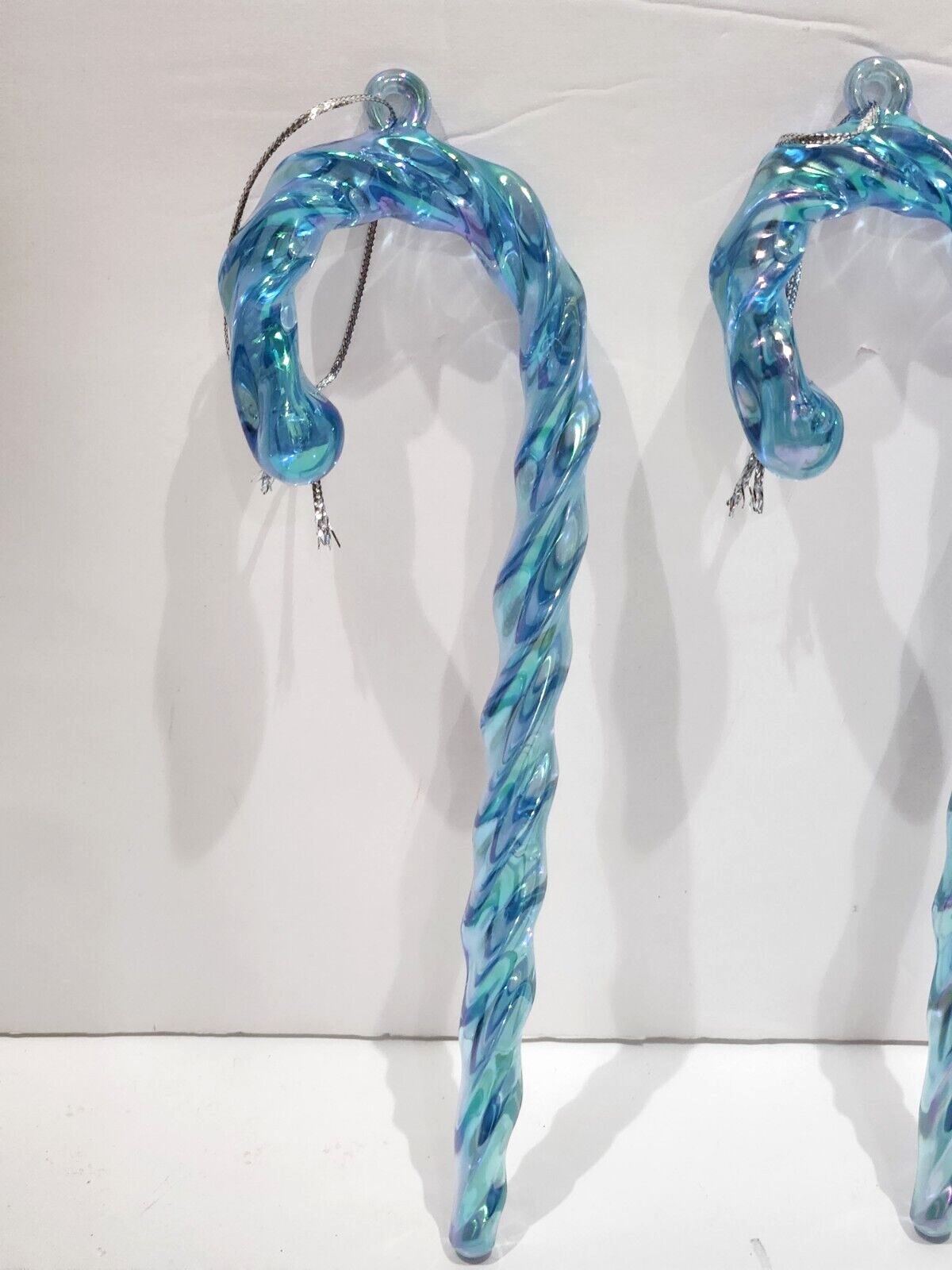 4pc Christmas Light Blue Frozen Candy Canes Coastal Ornaments Plastic 7 ...