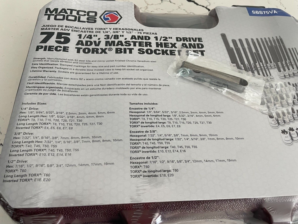 New Matco 75 Pc ADV Master Bit/Torx Socket Set in Case&25 Blade Gauge ...