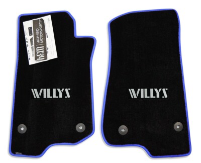 Jeep Wrangler JL Willys Logo Carpet Floor Mats Blue Trim 2pc ...