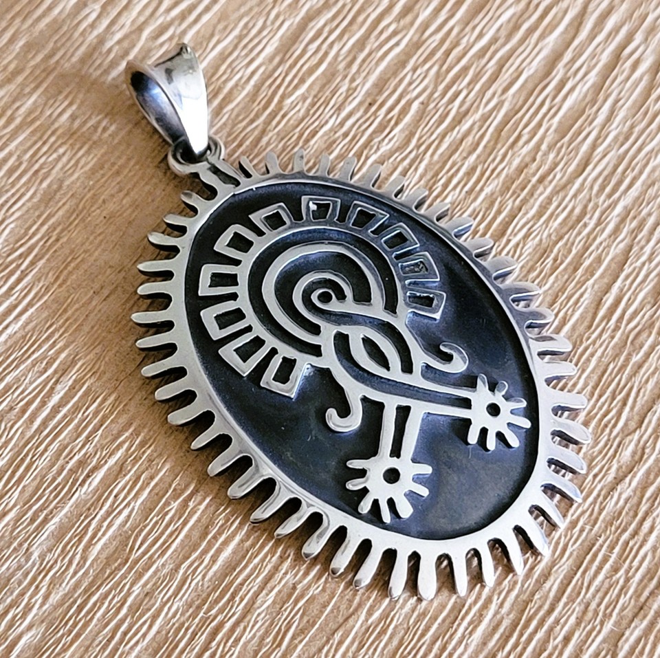 Vintage 950 Sterling Silver Mexican Signed Pendant Aztec Incan Bird God ...