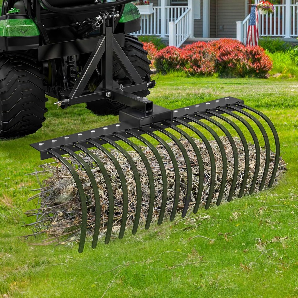 48" Tractor Rake with 2" Receiver 17 Steel Tines for Lawn Tractors ATVs ...