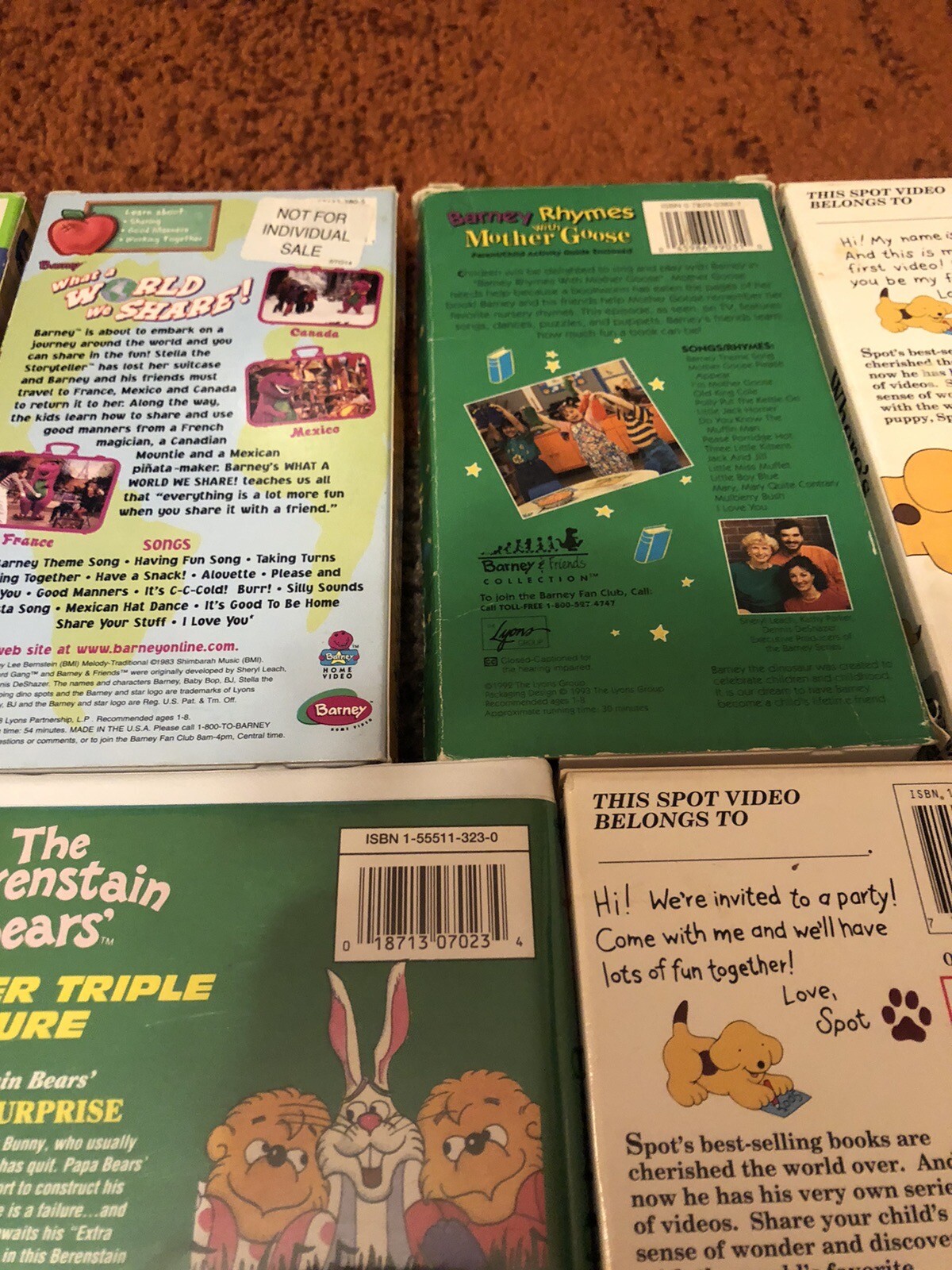 Lot Of 8 Vintage Kids Children's VHS Video Tapes Barney, Disney’s Spot ...