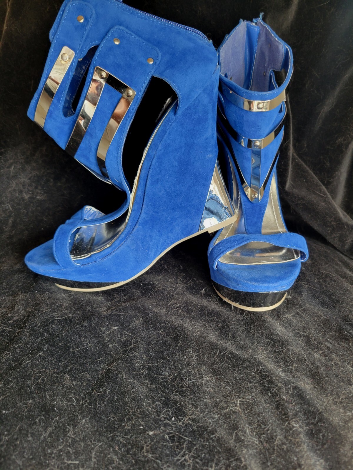 SHI BY JOURNEYS LIBERTY Platforms COBALT BLUE 6” Wedge Suede HEELS Size ...