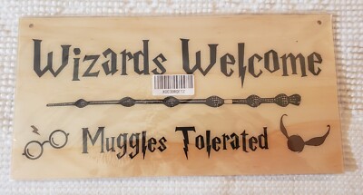 WIZARDS WELCOME Muggles Tolerated Double Sided Plastic Hanging Sign | eBay