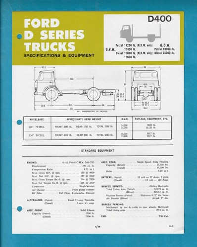 FORD D SERIES D400 TRUCKS SPECIFICATIONS BROCHURE 1/68 | eBay Australia