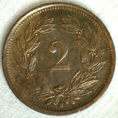 1936 B Switzerland Bronze 2 Rappen Coin Extra Fine Circulated Helvetia ...